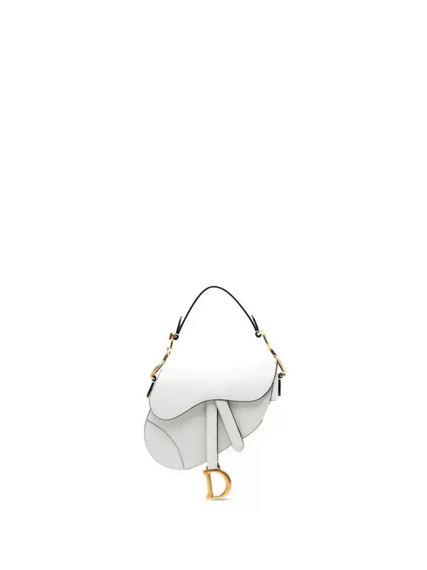 Dior 2019 Mini Grained Calfskin Saddle Bag Satchel - White