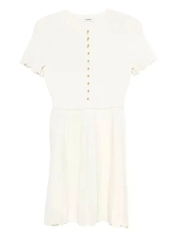 Sandro Buttoned Scalloped Mini Dress - Neutrals