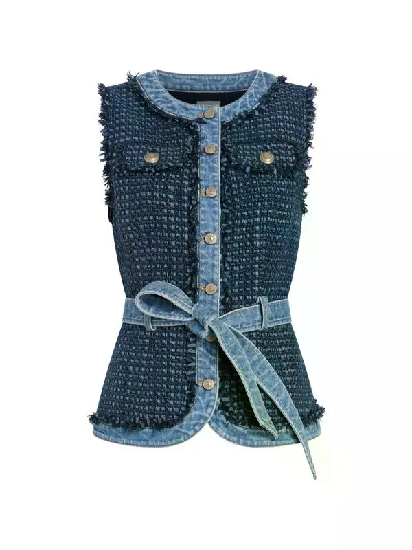 Cinq À Sept Joans Frayed Belted Vest - Blue