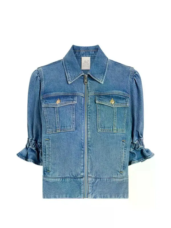 Cinq À Sept Holly Puffed-sleeve Denim Jacket - Blue