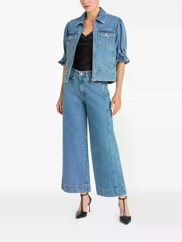 Cinq À Sept Holly Puffed-sleeve Denim Jacket - Blue