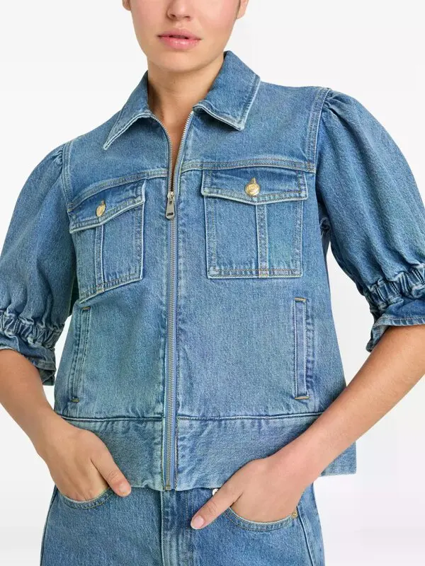 Cinq À Sept Holly Puffed-sleeve Denim Jacket - Blue