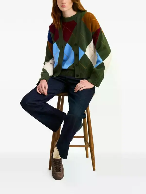 Pringle Of Scotland Argyle-pattern Lambswool Cardigan - Green