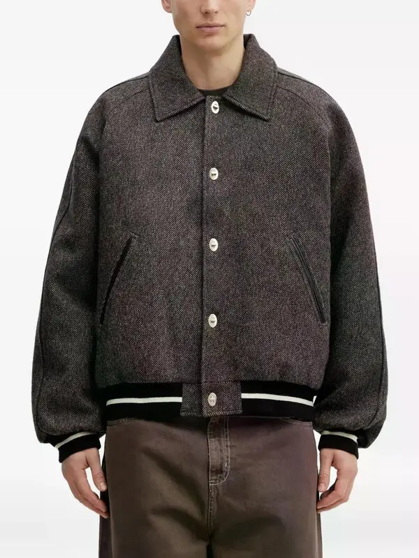 WALES BONNER Buttoned Herringbone-pattern Bomber Jacket