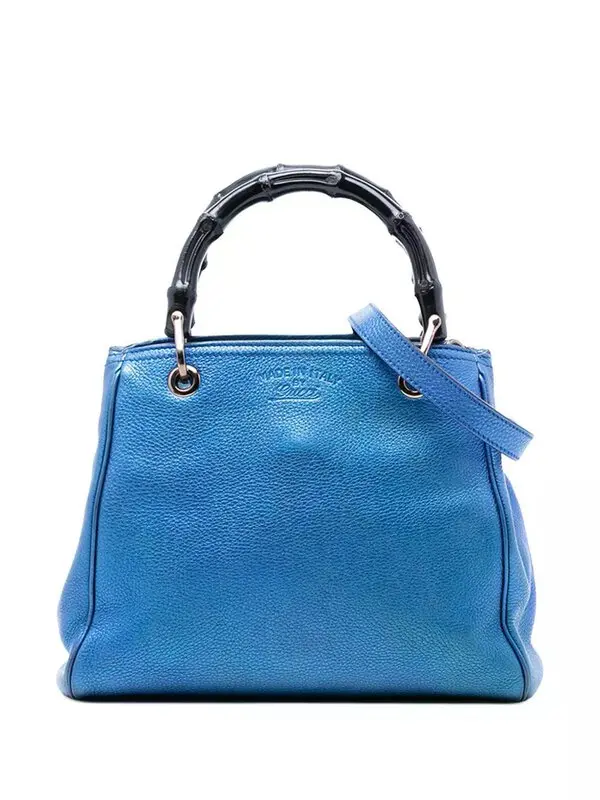 Gucci Small Metallic Calfskin Bamboo Shopper Satchel - Blue