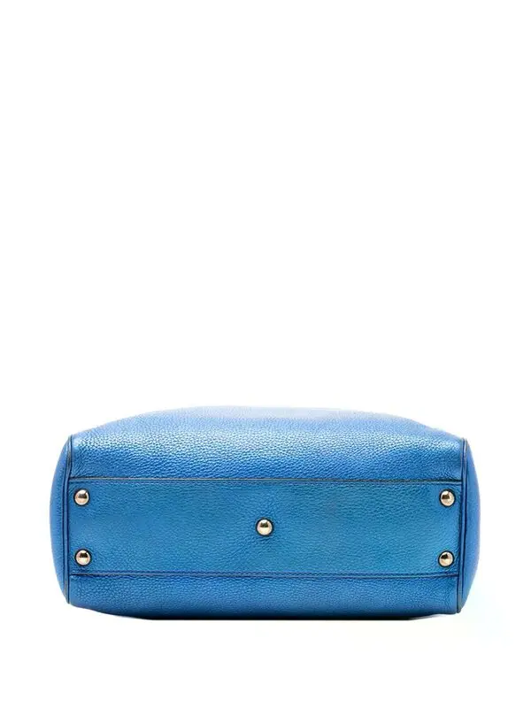 Gucci Small Metallic Calfskin Bamboo Shopper Satchel - Blue
