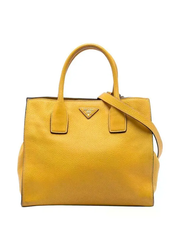 Prada 2000-2025 Vitello Daino Open Convertible Tote Satchel - Yellow