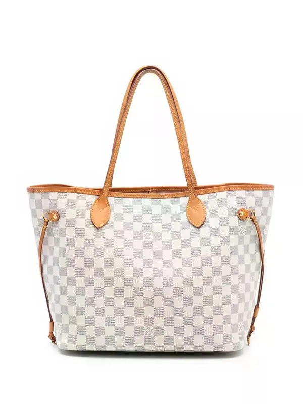 LOUIS VUITTON Damier Azur Neverfull Mm Tote Bag - White
