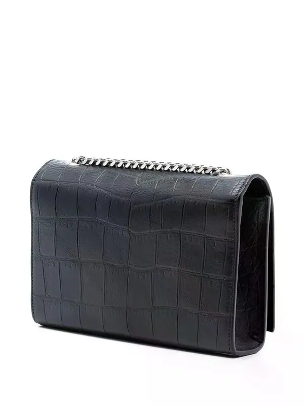 Saint Laurent Small Croc Embossed Monogram Kate Tassel Crossbody Bag - Black