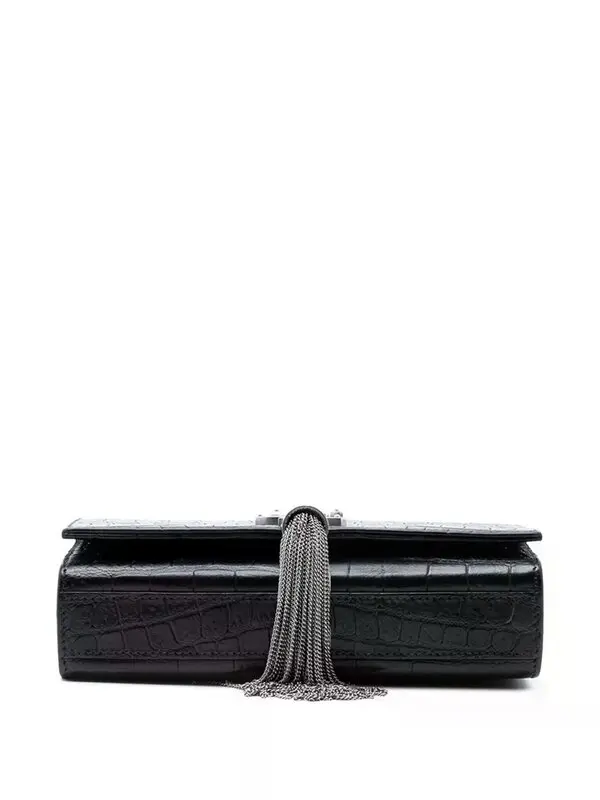Saint Laurent Small Croc Embossed Monogram Kate Tassel Crossbody Bag - Black