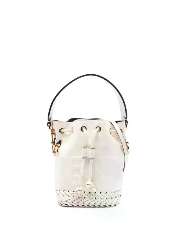 Fendi Mini Embossed Leather Whipstitch Mon Tresor Bucket Bag - White