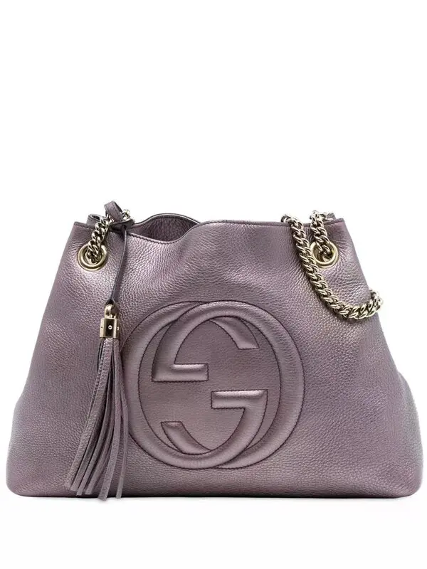 Gucci 2016-2025 Medium Metallic Leather Soho Chain Tote Bag - Purple