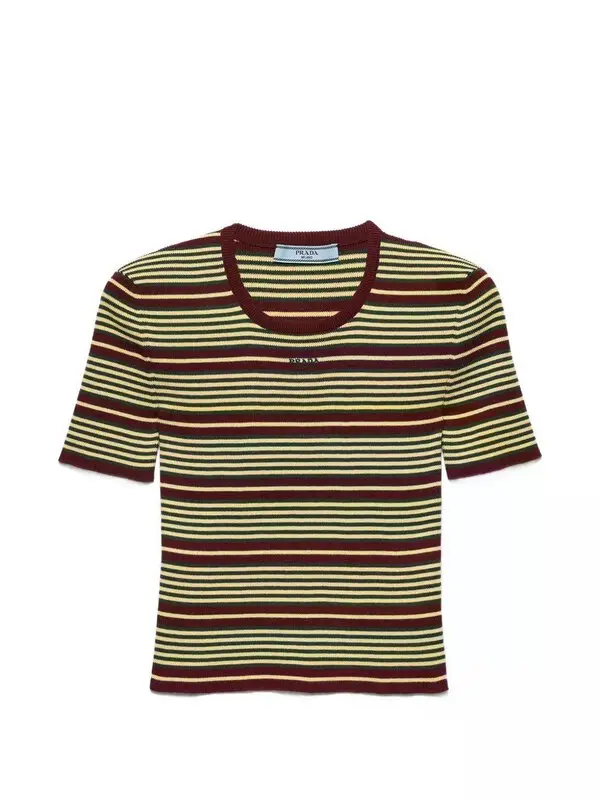 Prada Short-sleeved Striped Cotton Sweater - Green