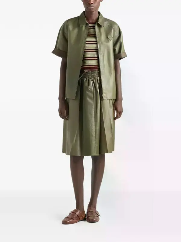 Prada Short-sleeved Striped Cotton Sweater - Green