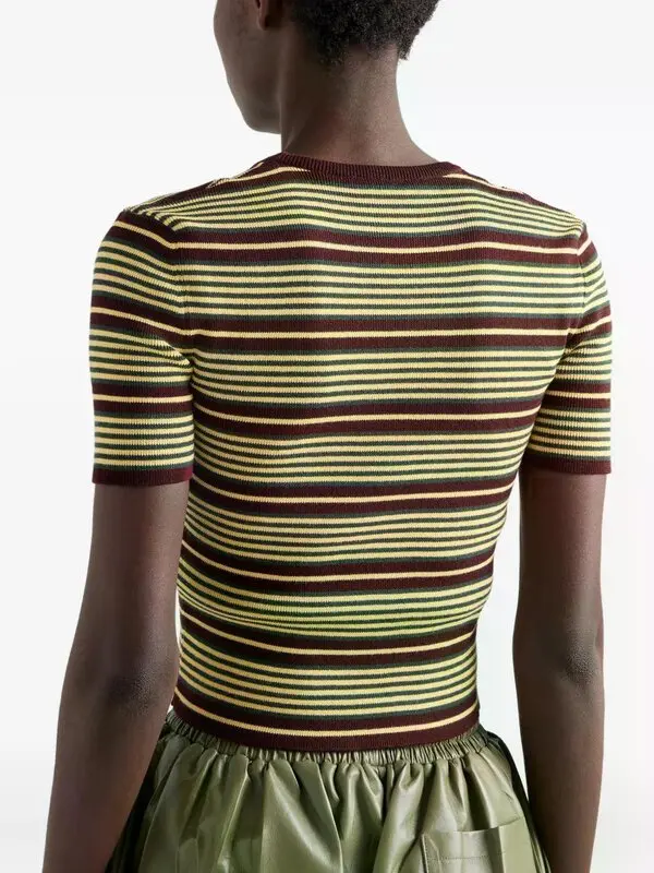 Prada Short-sleeved Striped Cotton Sweater - Green