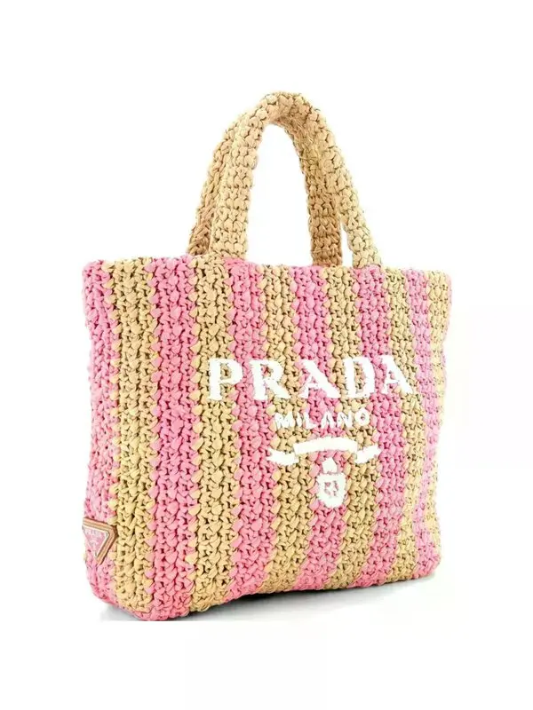 Prada Logo Raffia Small Tote Bag
