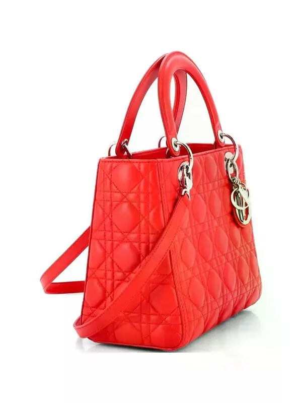 Dior Lady Bag Cannage Quilt Lambskin Medium Satchel - Red