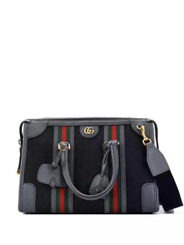 Gucci Bauletto Top Handle Bag Gg Canvas And Leather Medium Satchel - Black