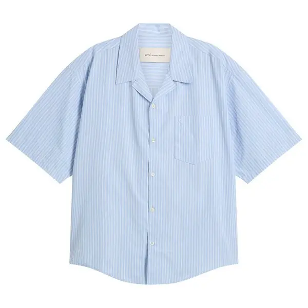 Ami Short Sleeve Boxy Shirt - Bleu Cachemire/blanc