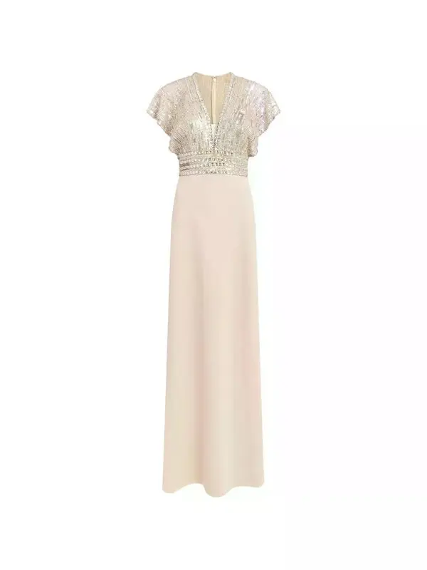 Jenny Packham Cary Sequin V-neck Dress - Neutrals