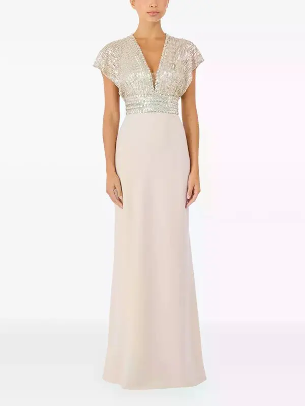 Jenny Packham Cary Sequin V-neck Dress - Neutrals