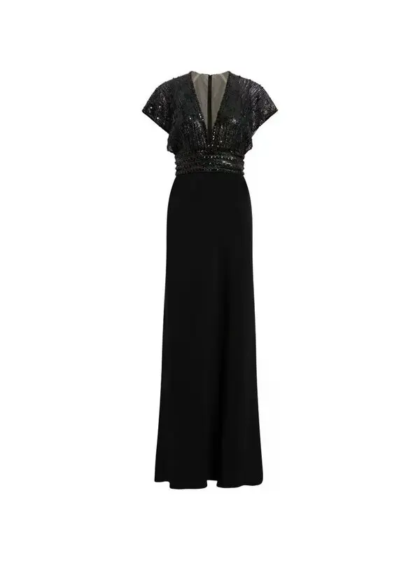 Jenny Packham Cary Sequin V-neck Maxi Dress - Black
