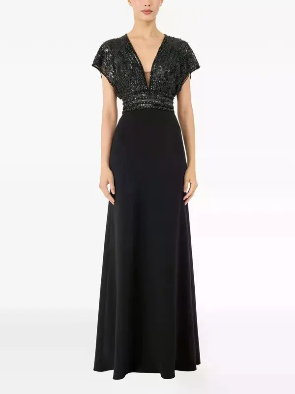 Jenny Packham Cary Sequin V-neck Maxi Dress - Black