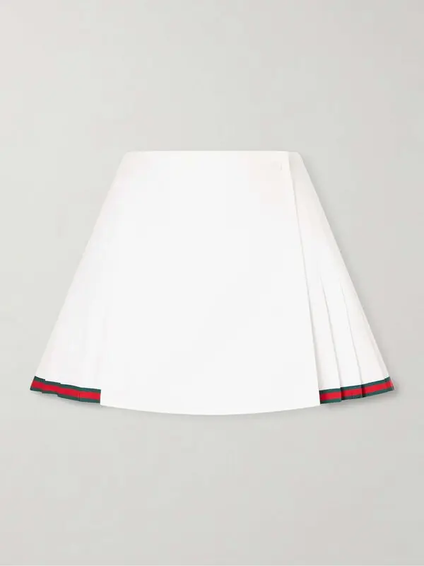 Gucci Webbing-trimmed Pleated Cotton-poplin Mini Skirt - White