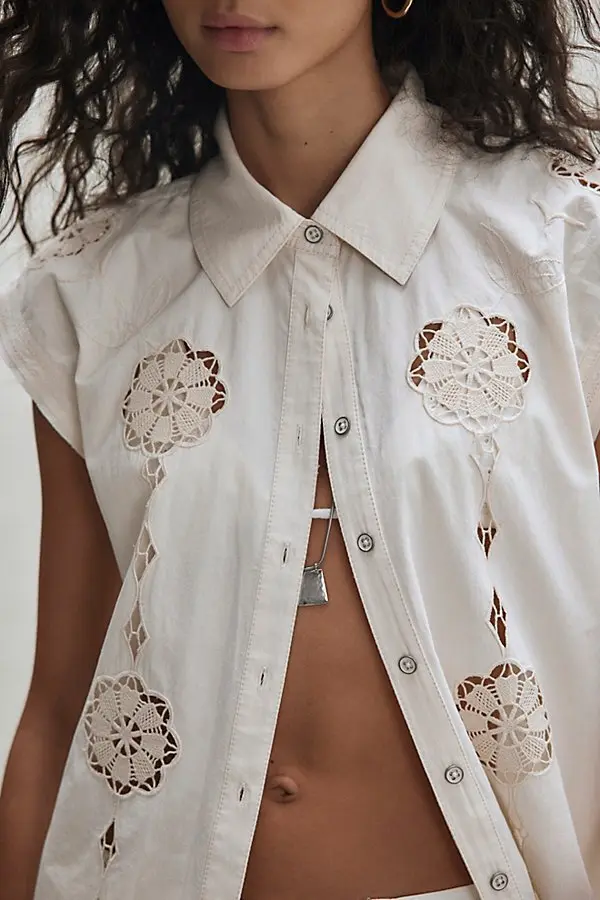 Free People We The Free Desert Lace Button Down - Jetstream