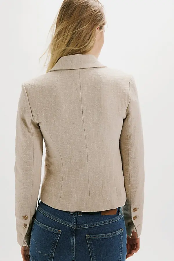 Free People Textured Blazer With Tortoiseshell Button Closure - Neutral