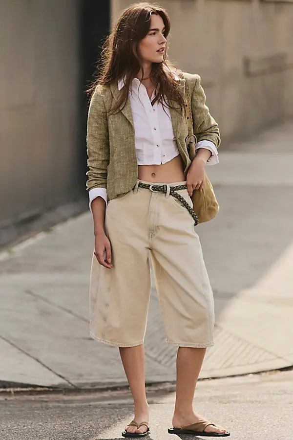 Free People Textured Blazer With Tortoiseshell Button Closure - Sage