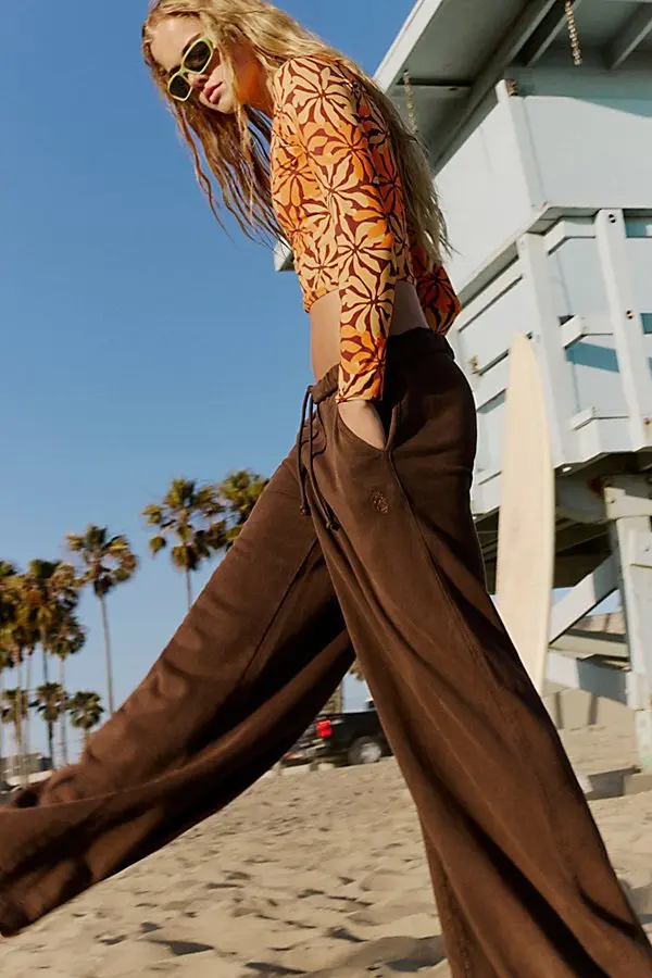 Free People Wide Leg Cotton Sweatpants - Cocoa