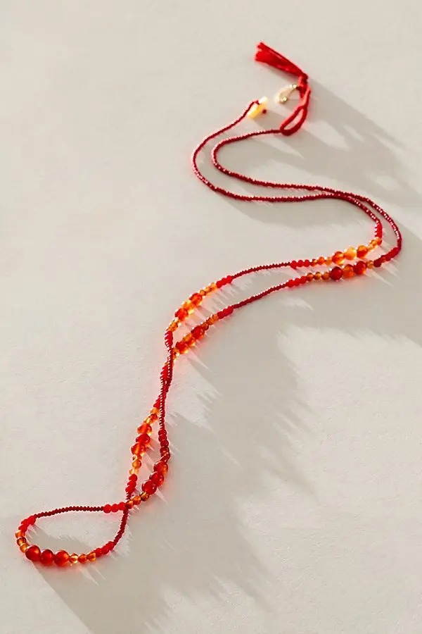 Free People Hettie Semiprecious Strand Necklace - Carnelian