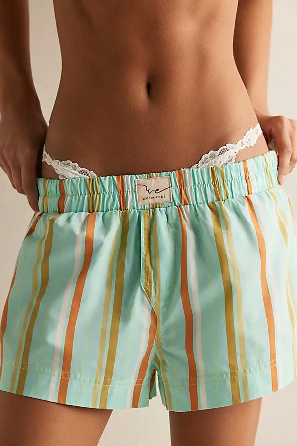 Free People We The Free Day To Day Mini Boxer Shorts - Turquoise Combo