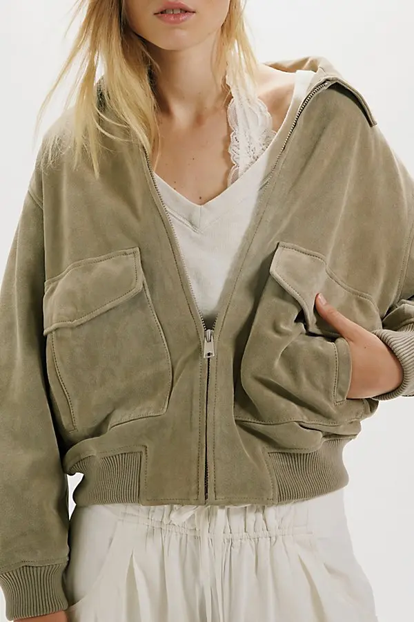 Citizens Of Humanity Vivienne Suede Bomber Jacket - Deep Olive