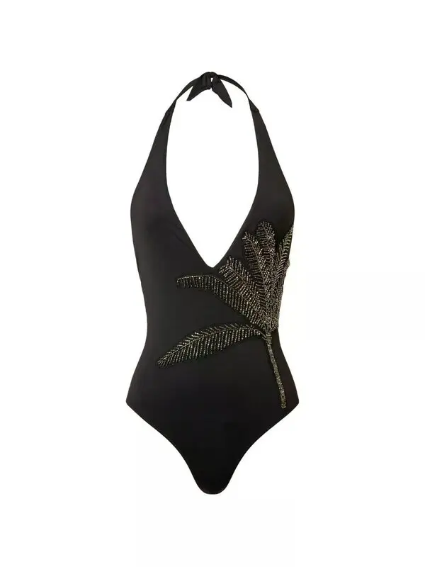 TWINSET Embellished One-piece Swimsuit With Halterneck Tie - Black
