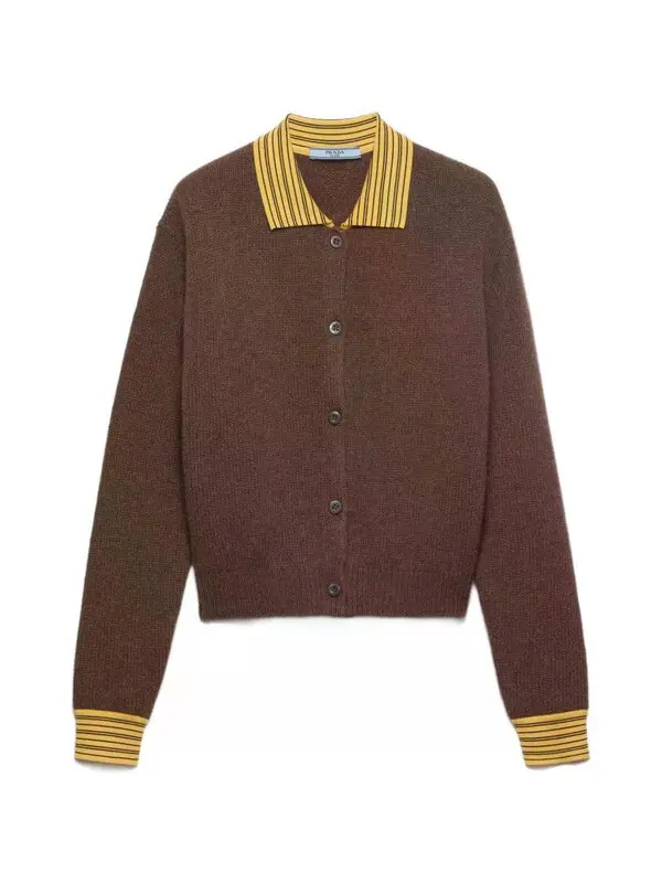 Prada Cashmere Cardigan With Contrasting Collar And Cuffs - Brown