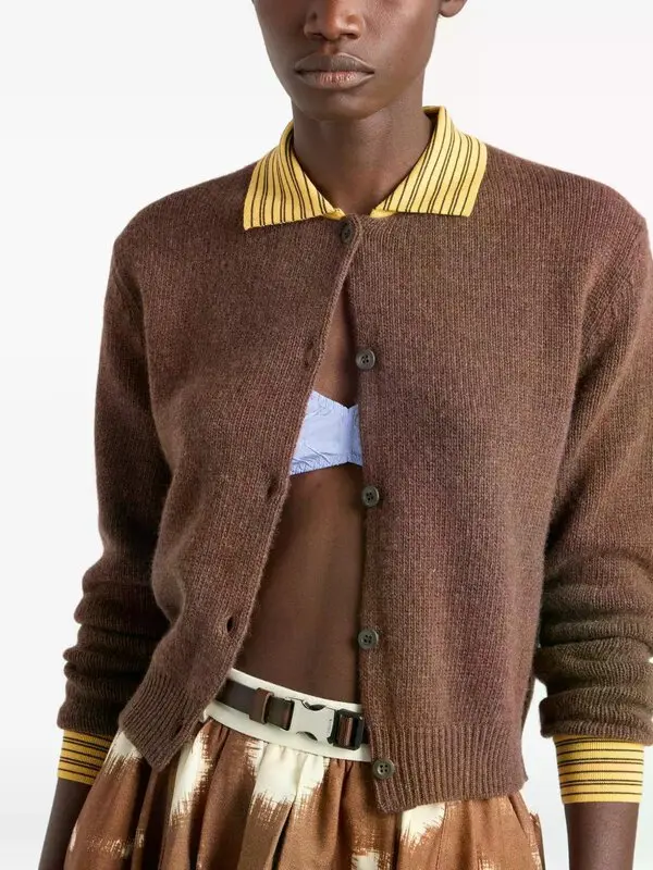 Prada Cashmere Cardigan With Contrasting Collar And Cuffs - Brown
