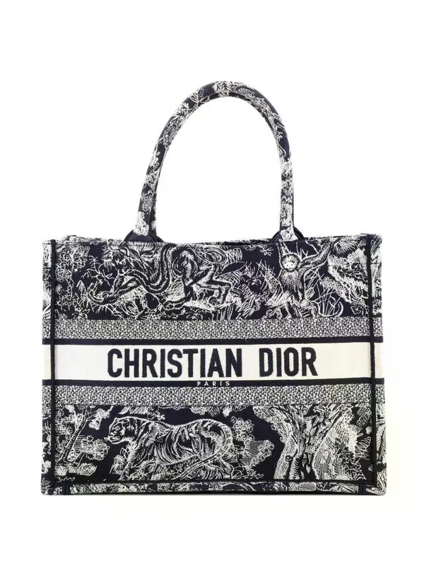Dior Book Embroidered Canvas Medium Tote Bag - Blue