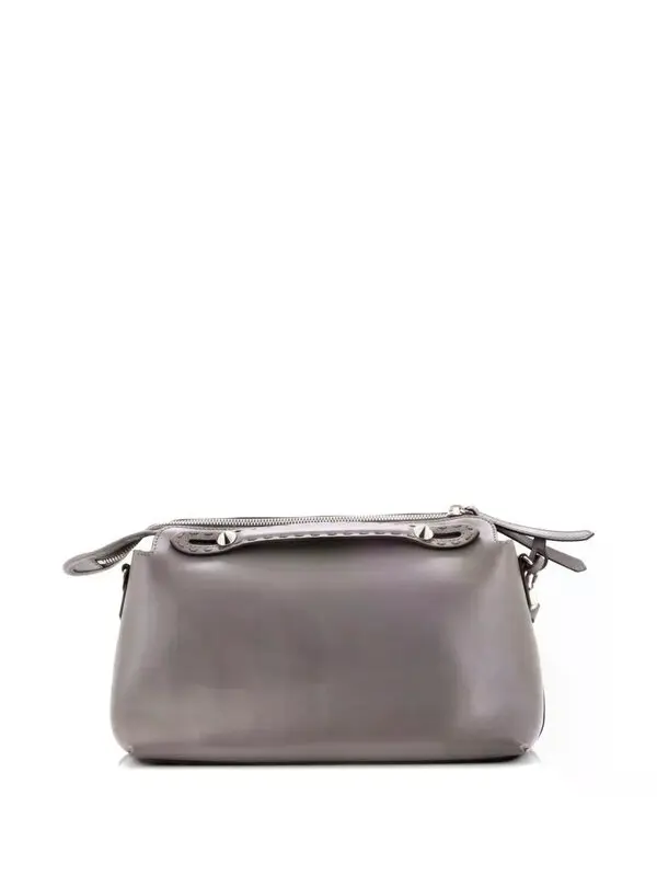 Fendi Logo The Way Satchel Embossed Leather Medium Shoulder Bag - Grey