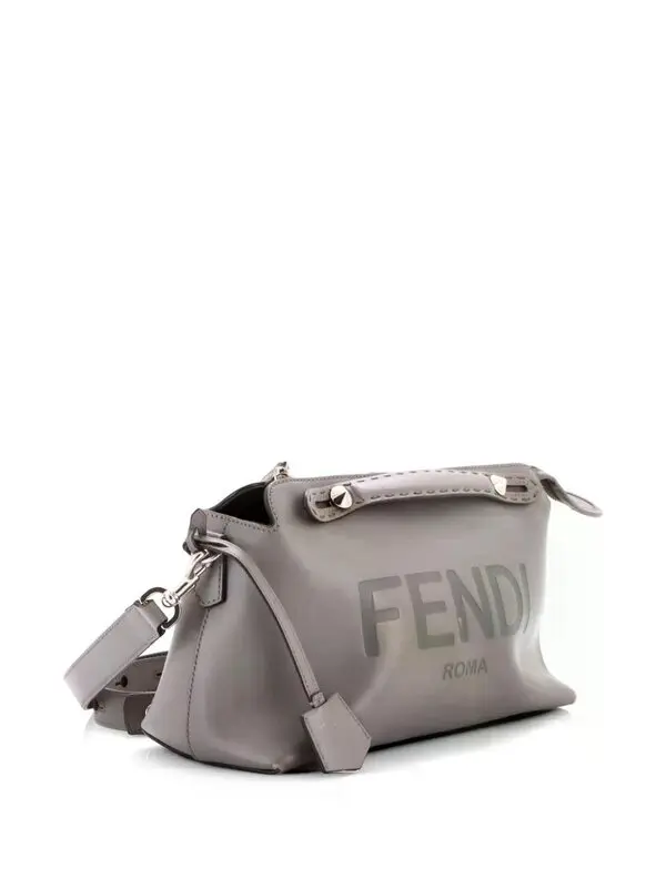 Fendi Logo The Way Satchel Embossed Leather Medium Shoulder Bag - Grey