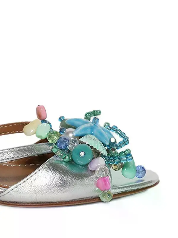 ALAMEDA TURQUESA Beaded-embellishment Mules - Silver
