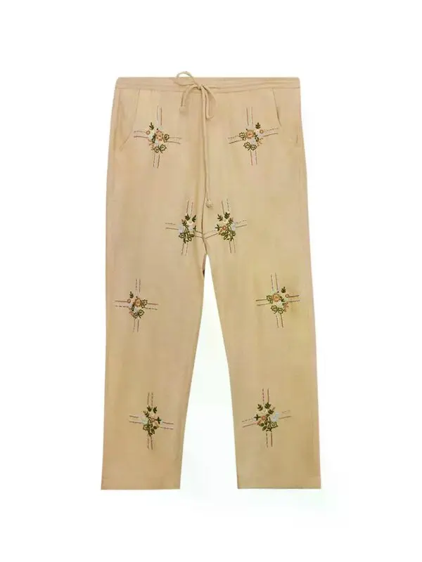 BAZISZT Floral-embroidered Track Pants - Neutrals