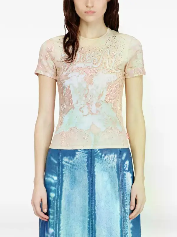 DIESEL® Industry" T-shirt With Embellished Animal Print - Pink