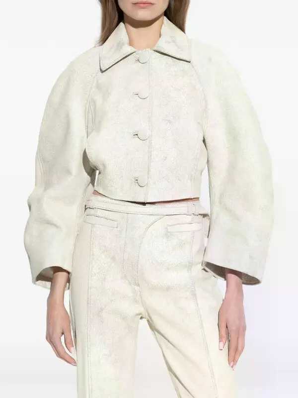 DIESEL® Raya" Cropped Leather Jacket With Cocoon Sleeves - Neutrals