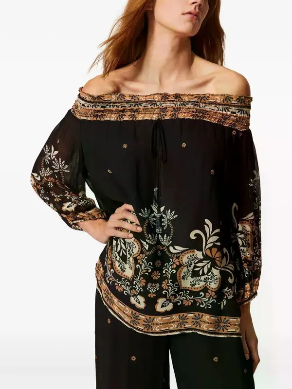 TWINSET Printed Off-the-shoulder Georgette Blouse