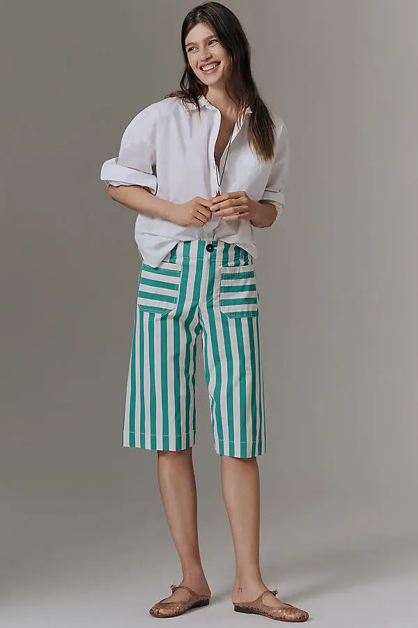 Maeve The Colette Longline Shorts - Green Stripe