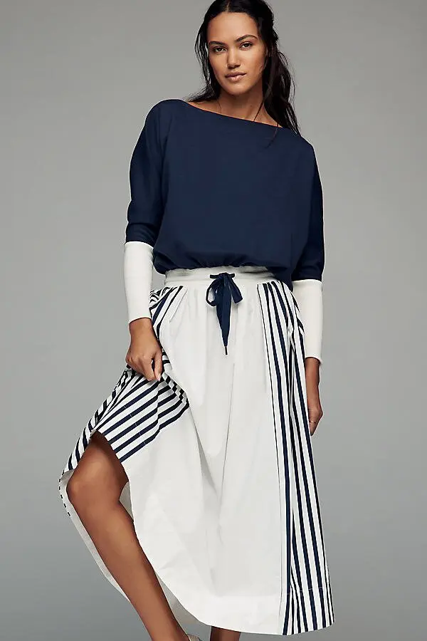 DAILY PRACTICE BY ANTHROPOLOGIE Twofer Long-sleeve Maxi Dress - White & Violet Navy