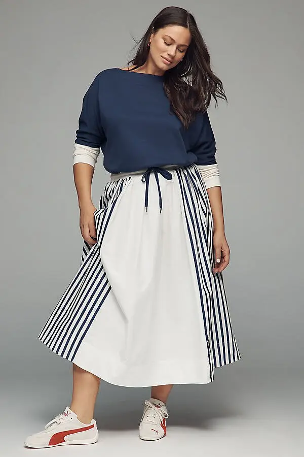 DAILY PRACTICE BY ANTHROPOLOGIE Twofer Long-sleeve Maxi Dress - White & Violet Navy