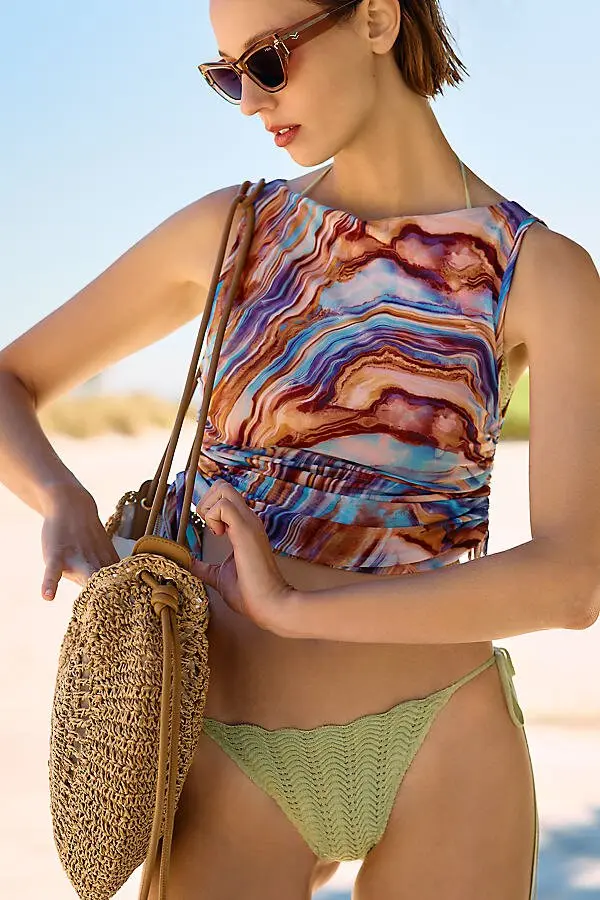 Anthropologie Ruched Mesh Tank Top - Copper